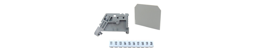 Accessories for mounting of terminal blocks, spacers and side stops ...